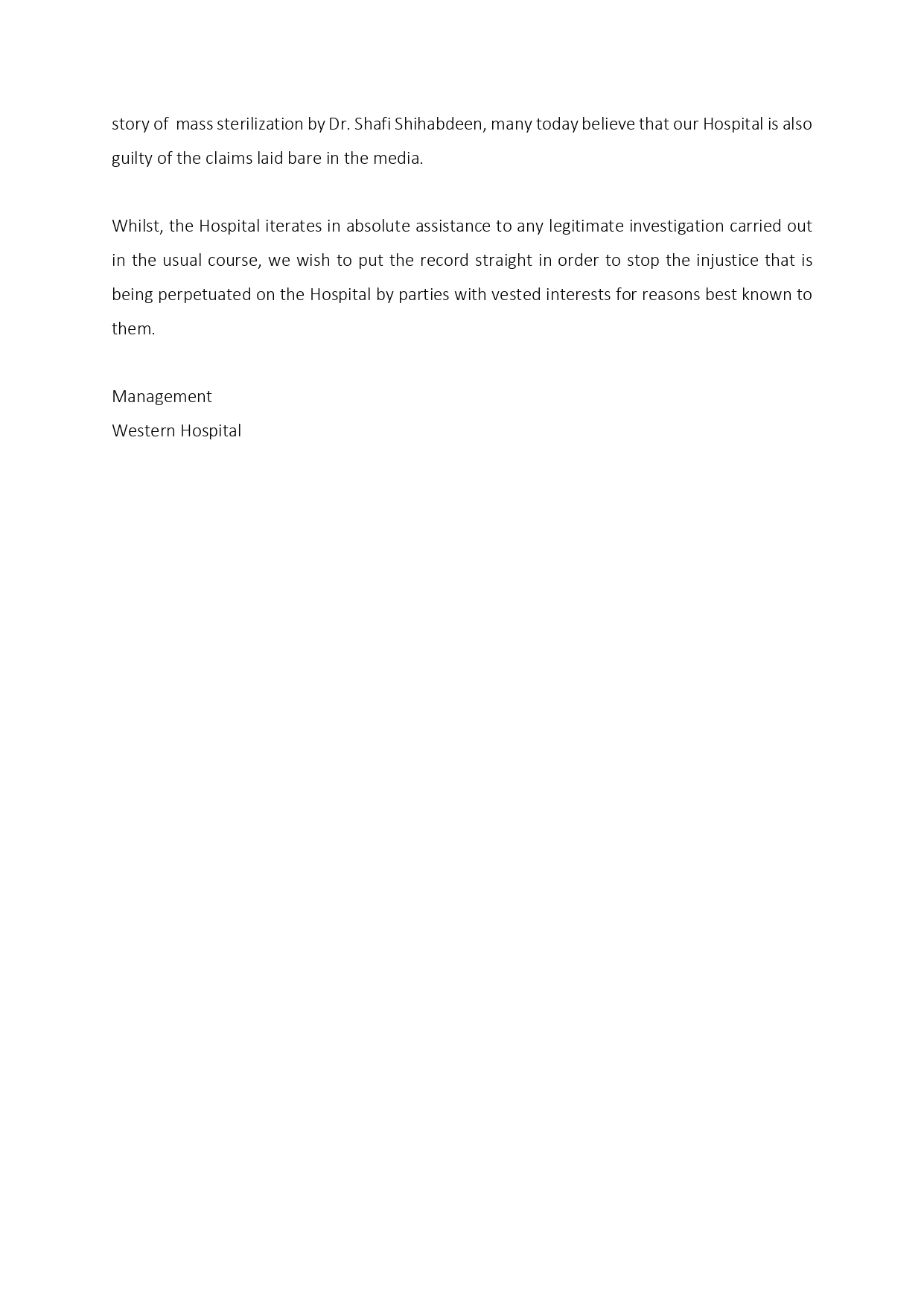 Alleged ‘kidney racket’, statement by Western Hospital, Borella – 7th ...